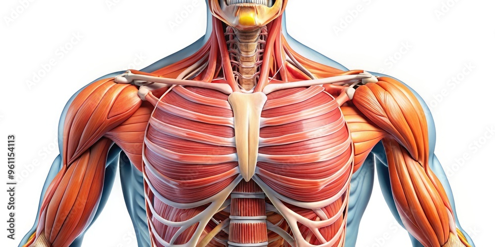 Anatomical Illustration Of Human Diaphragm Muscle Structure, Showing ...