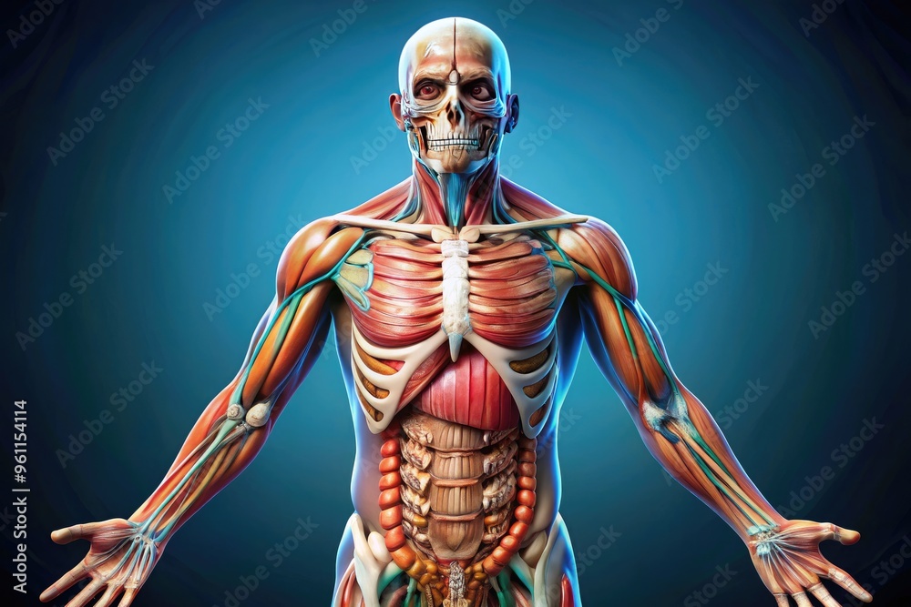 Anatomical Illustration Of The Human Body, Displaying The Major Organs ...