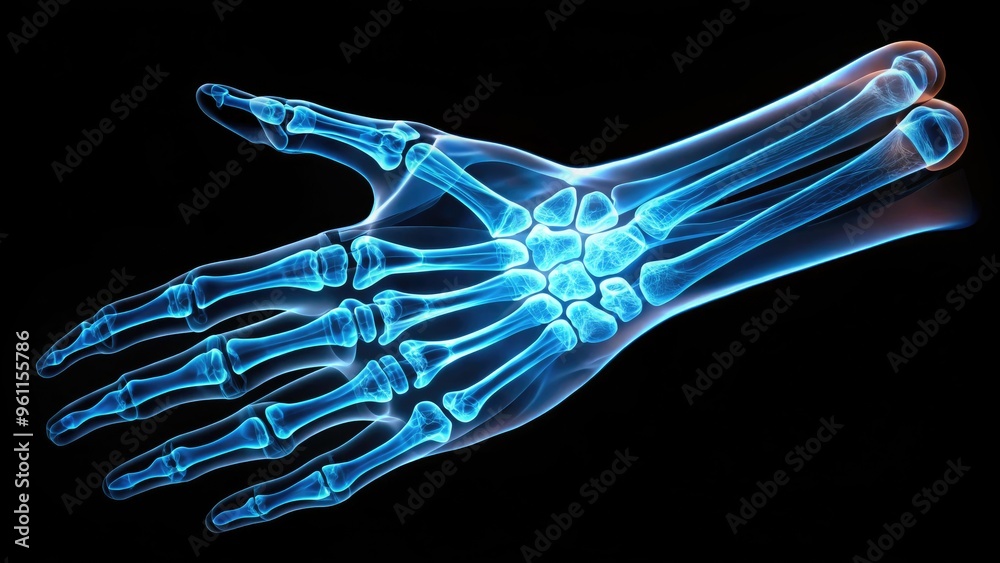An X-Ray Image Of A Hand Showing The Bones, Joints, And Soft Tissues In ...