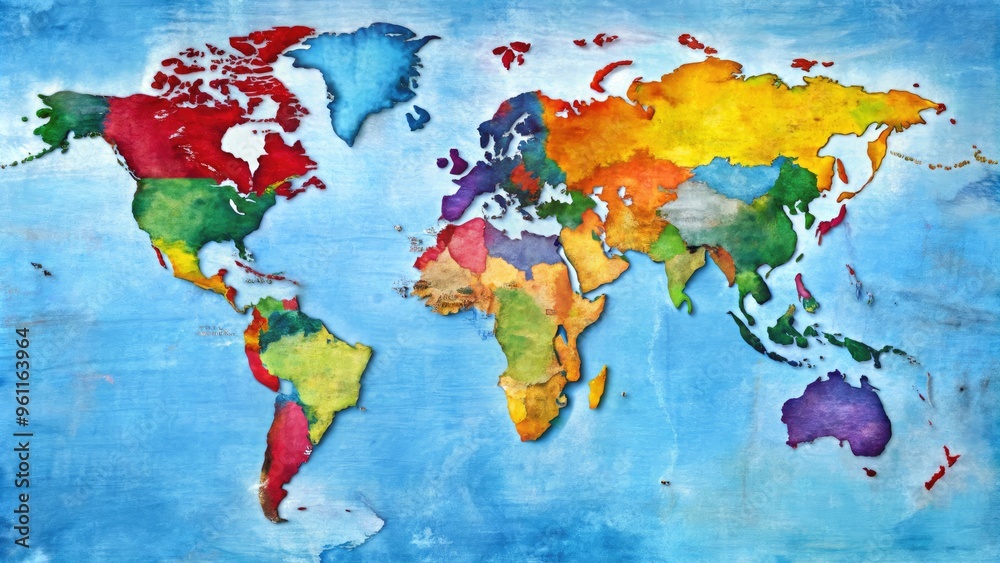 A vibrant world map displays countries in alphabetical order, from ...