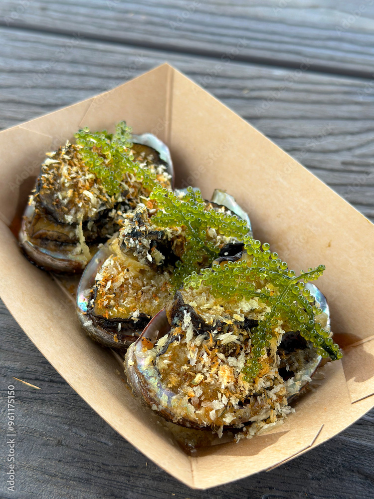 Grilled Abalone with Butter, Garlic, Bread Crumbles and Paired with ...