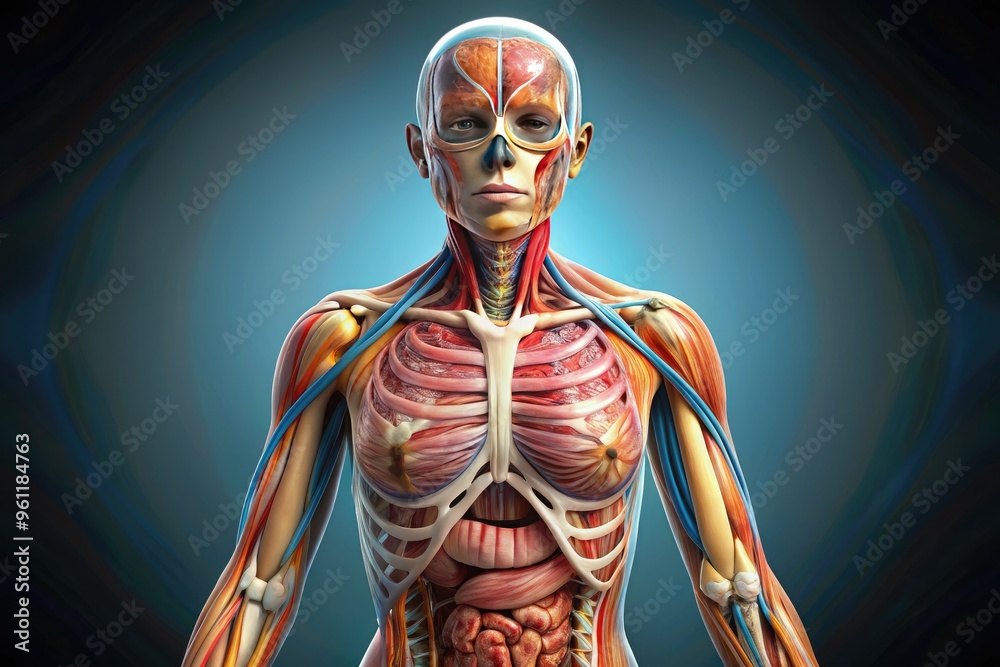 Ilustrace Detailed illustration of the female human body's internal ...