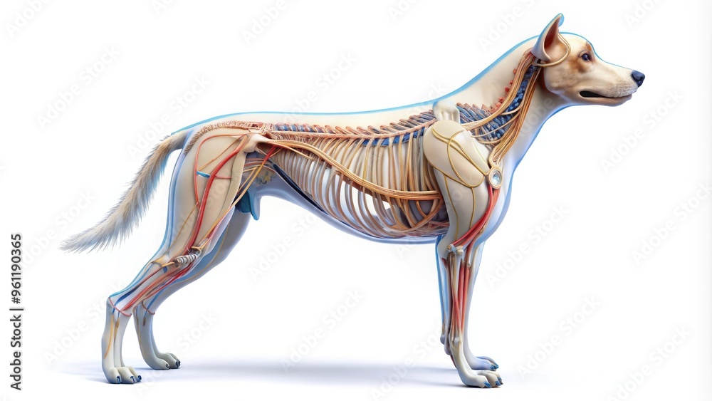 Diagram Of A Dog'S Internal Anatomy, Showing The Skeletal Structure ...