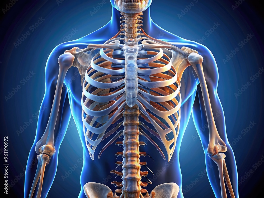 Diagram Of The Human Spine And Rib Cage, Displaying The Vertebral ...