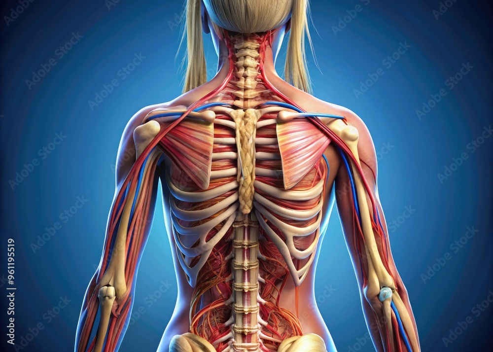 Ilustração Female Back Anatomy Showing The Musculoskeletal System ...