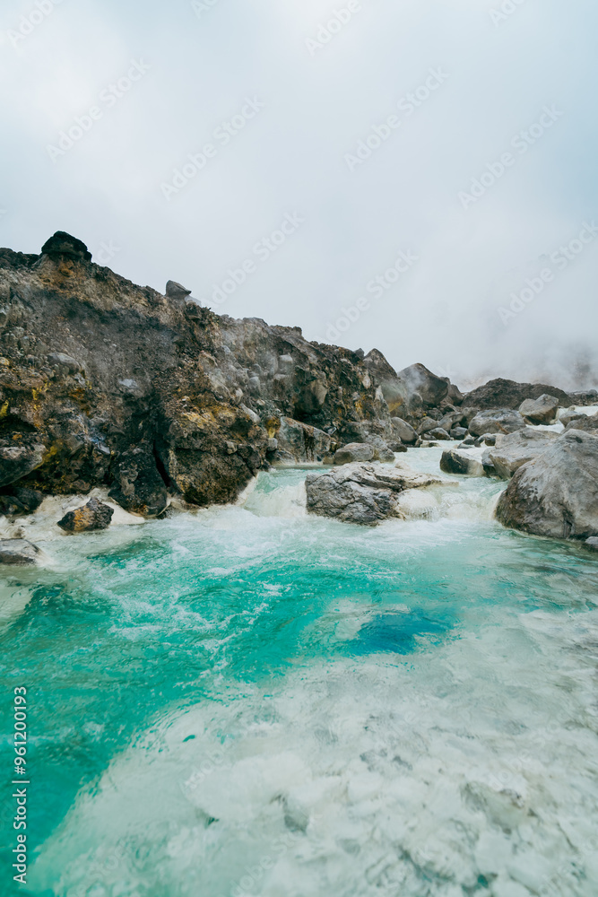 Rocks and structures of hot sulphurous water coming out of the bowels ...