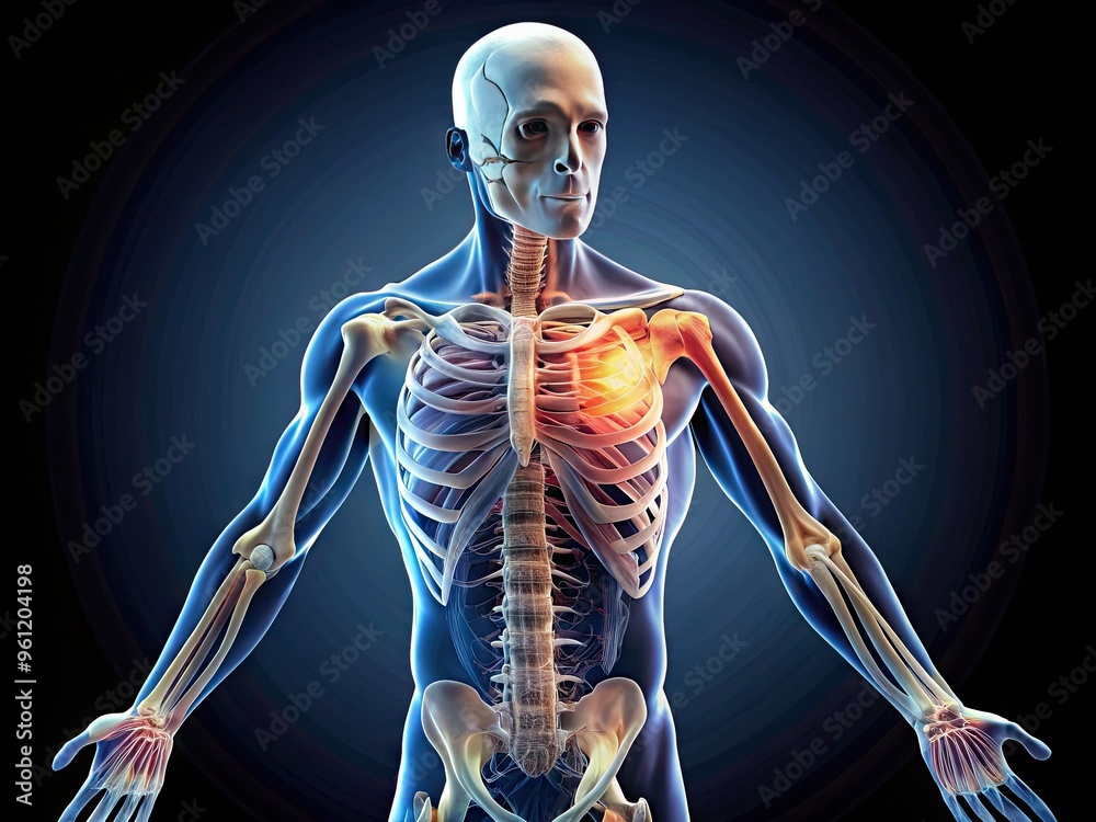 Illuminated 3D illustration of the human arm's triceps brachii muscle ...