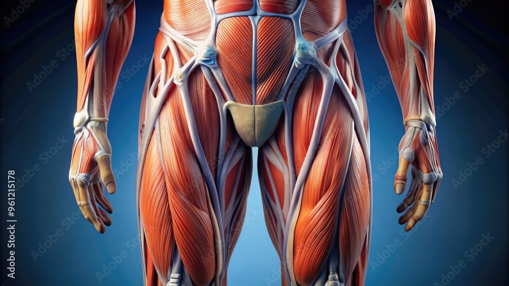 Ilustración de Stock Macro view of human thigh anatomy, highlighting ...