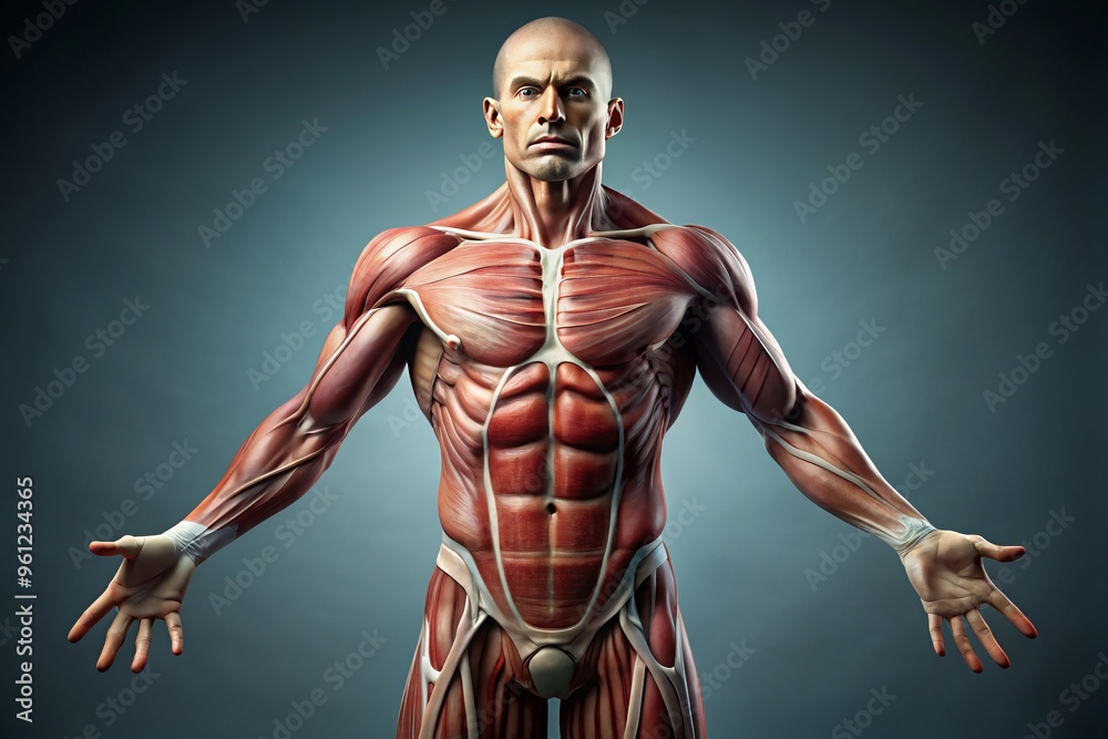 Male figure with partially transparent skin revealing internal organs ...