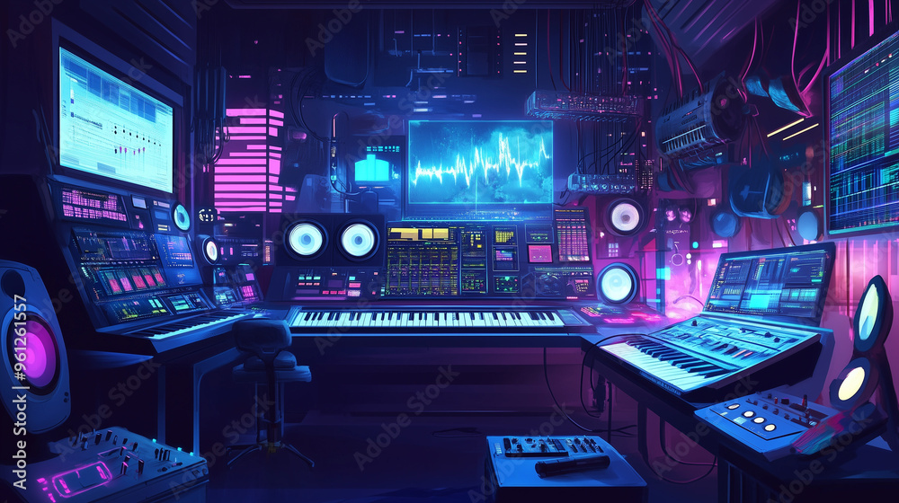 Futuristic AI-Powered Creative Studio Producing Digital Art and Music ...