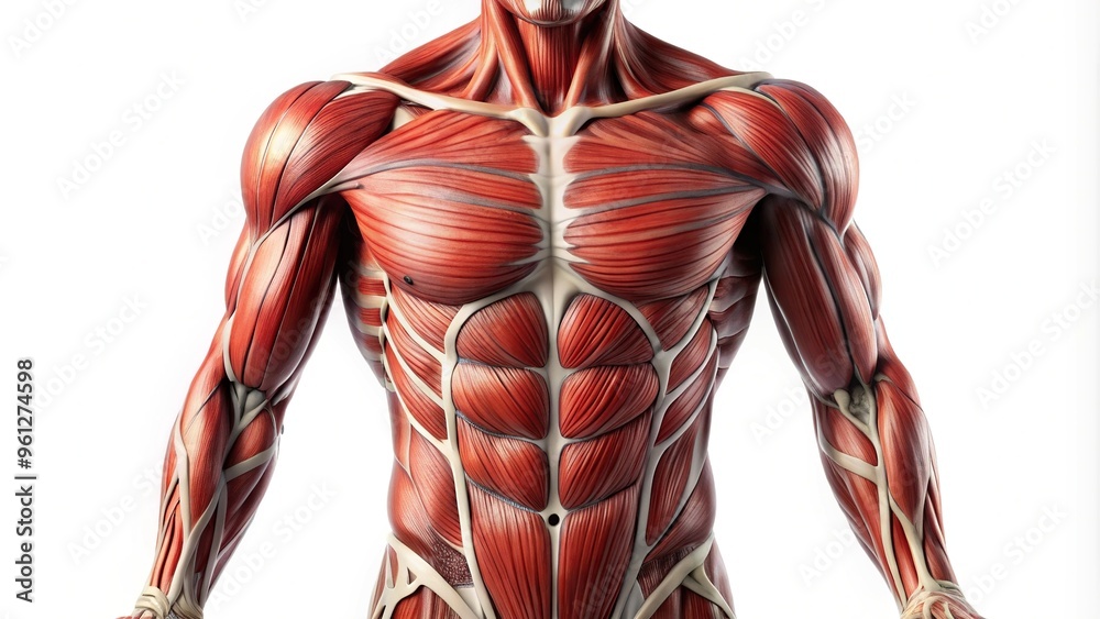 Anatomy muscles of the anterior deltoid isolated on white background ...
