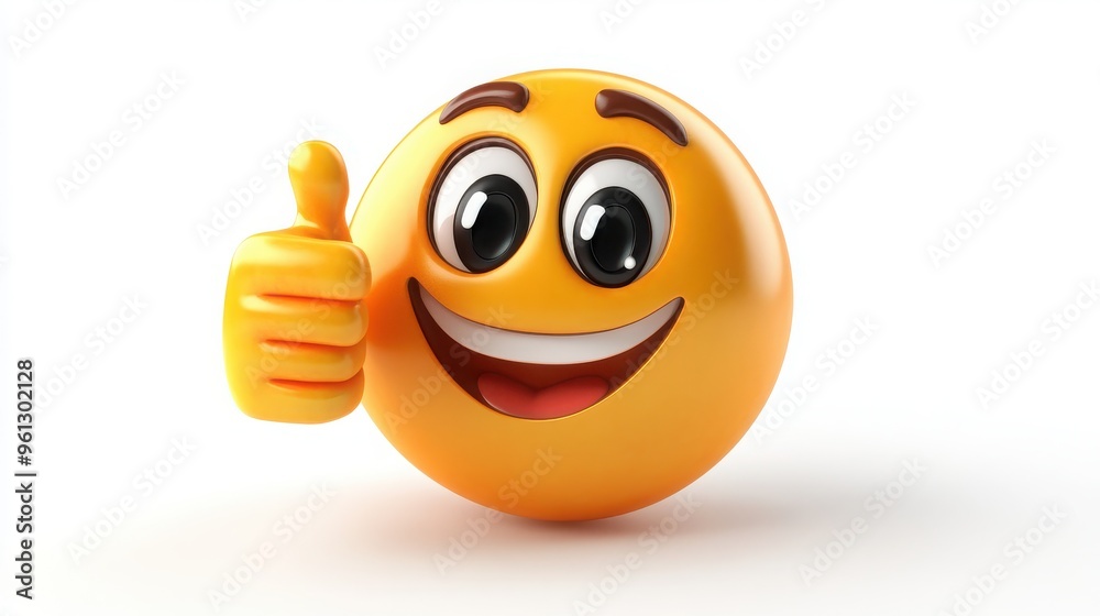 A 3D cartoon emoji giving a thumbs-up with a big smile, showing approval and encouragement, on a ...