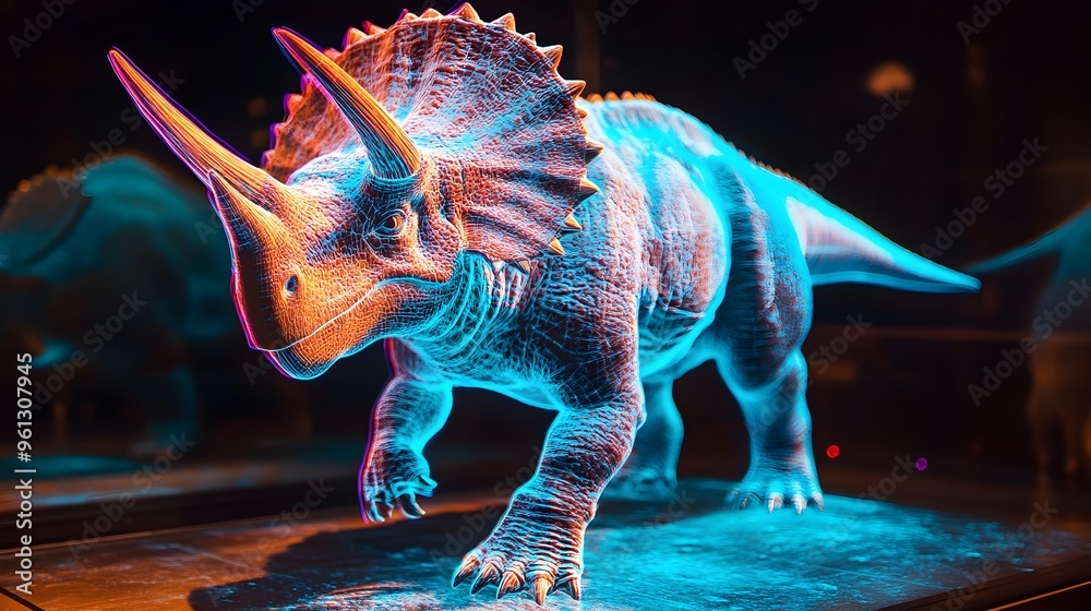 Futuristic hologram projection showcasing the majestic Triceratops ...