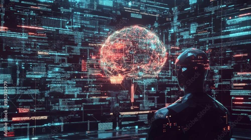 Stock-Illustration „Envision a machine learning algorithm being trained on a large dataset. The ...