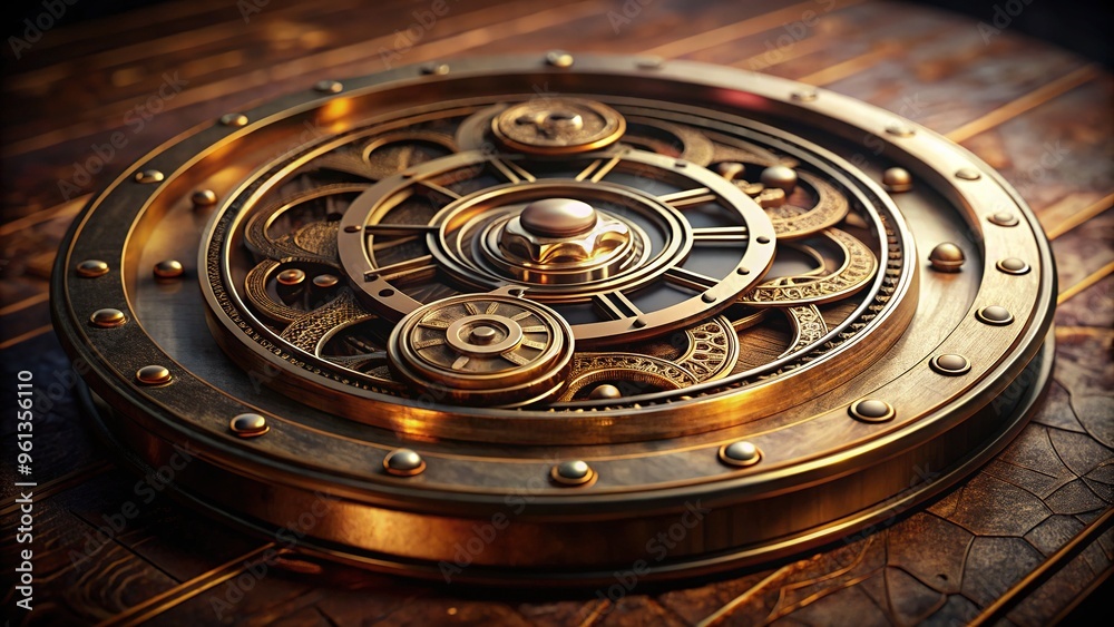 Vintage-inspired mysterious circular device with cryptic symbols and ...