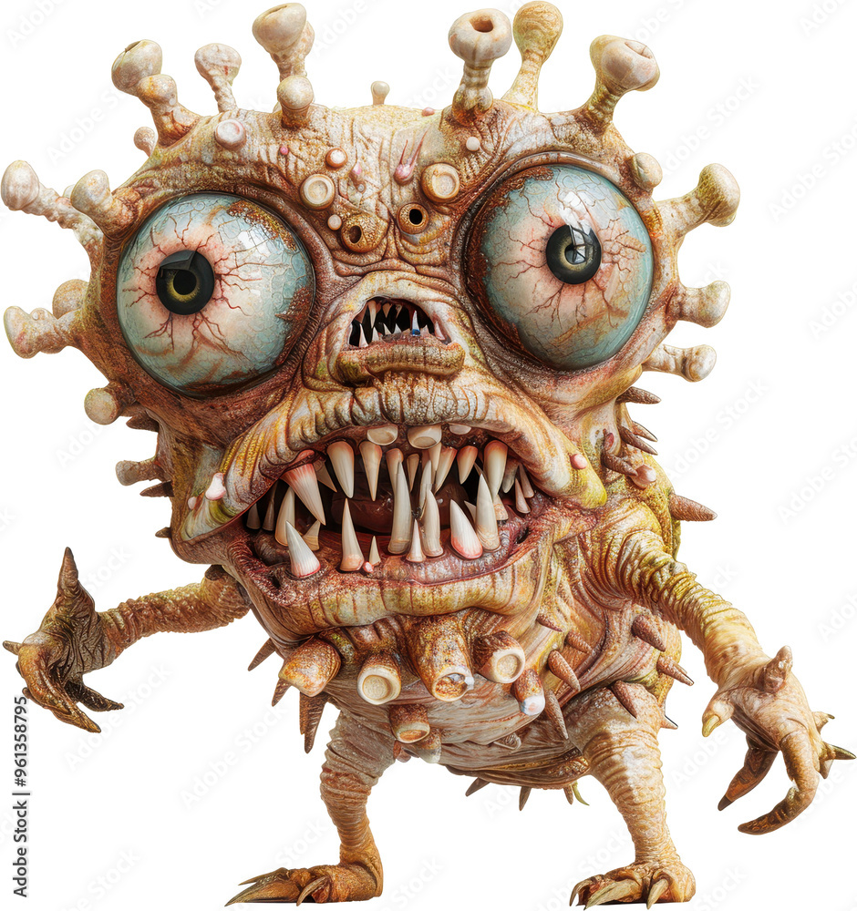 Highly detailed and realistic virus creature with large, bulging eyes ...