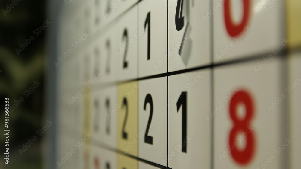 Generate a scene of a monthly wall calendar with large, easy-to-read ...