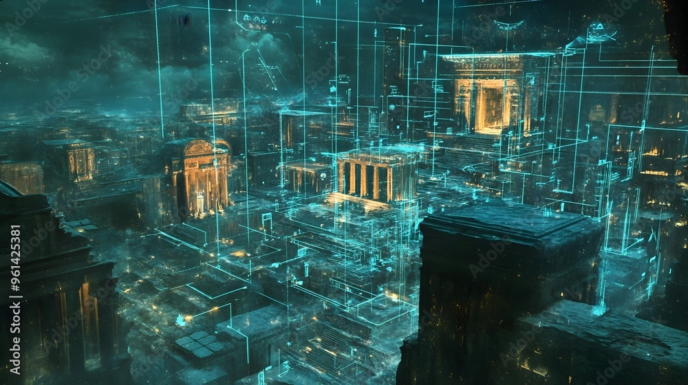 Holographic projection showcasing the detailed layout and architectural ...