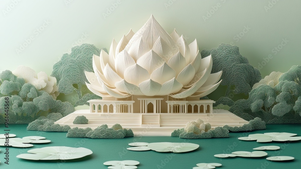 29. A 3D paper cut art of the Lotus Temple in India, with its unique ...