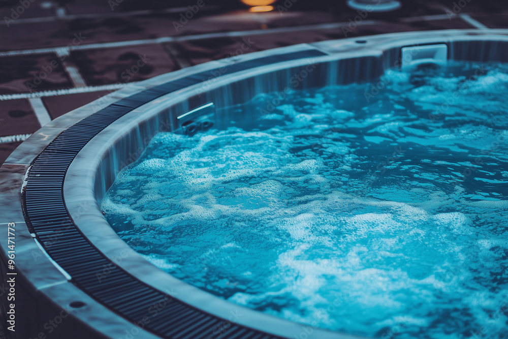 Swimming pool with clear blue water, Jacuzzi with bubble, Selective ...