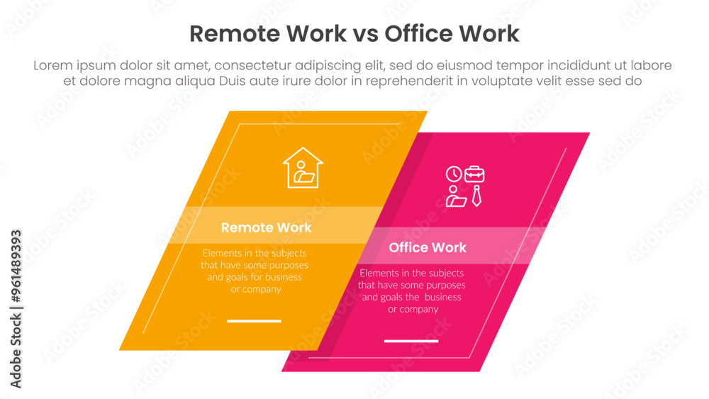 remote work vs office work comparison concept for infographic template ...