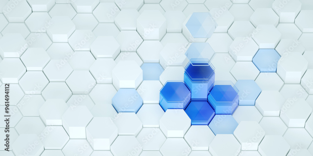3d render, technology hexagon concept, mockup, template, data transfer ...