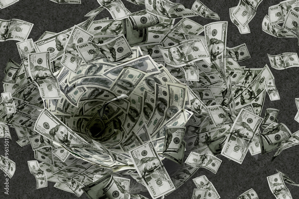 Stockfoto Money wallpaper background with US dollar bills tornado ...