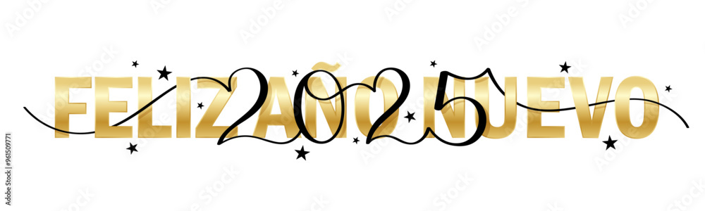 FELIZ ANO NUEVO 2025 (HAPPY NEW YEAR 2025 in Spanish) vector brush ...