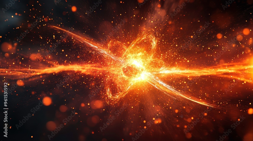 Depiction of energy release in nuclear fission, with particles ...