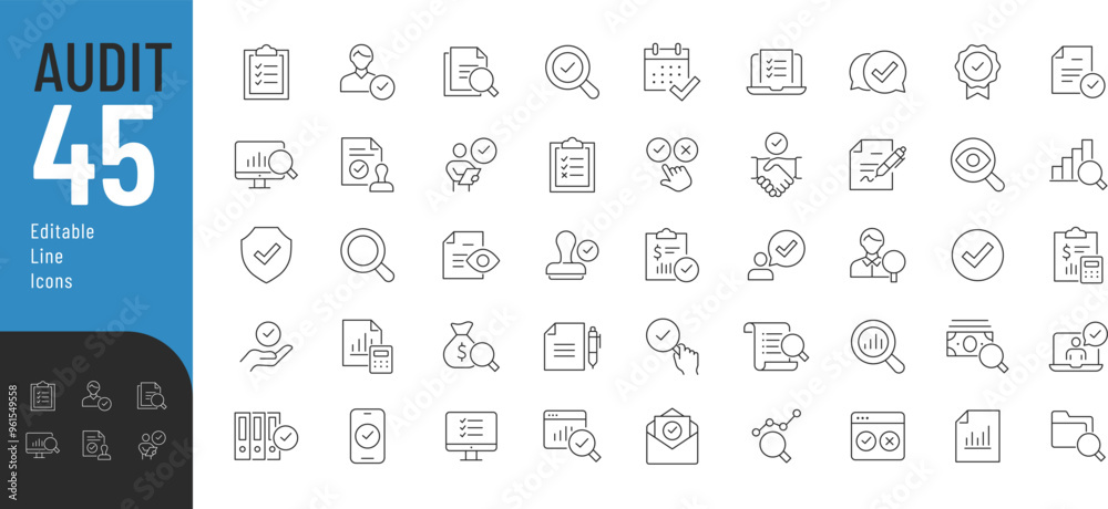 Audit Line Editable Icons set. Vector illustration in thin line modern ...