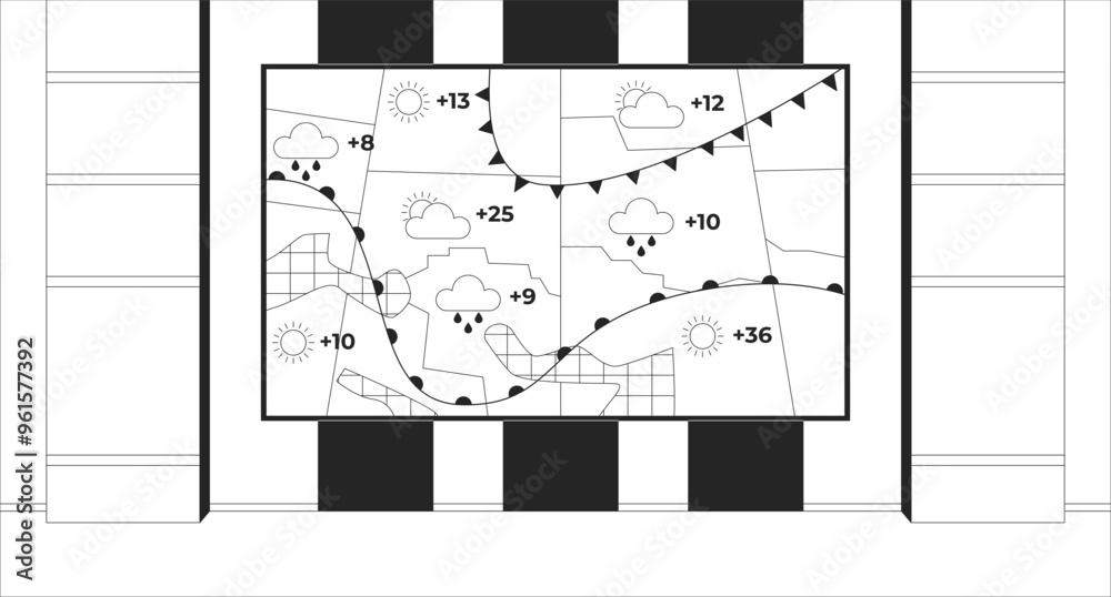 Broadcasting weather forecast map studio black and white line ...