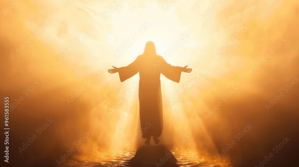Jesus Christ leading praying to God with sunlight and silhouette ...