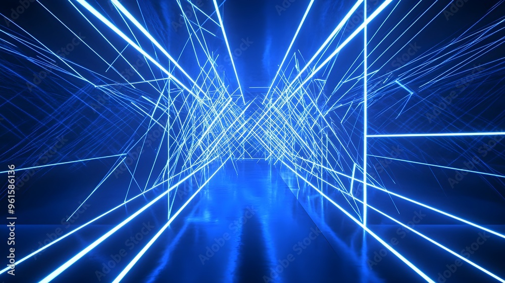 Laser lights creating an interlocking pattern, cool blue and white ...