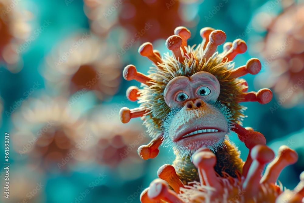 Humorous portrayal of virus cartoon monkey face. Digital artwork ...