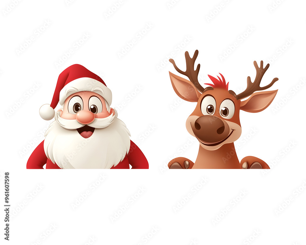 Santa and Rudolph Banner Side by Side, Holiday Cheer in Cartoon Style ...