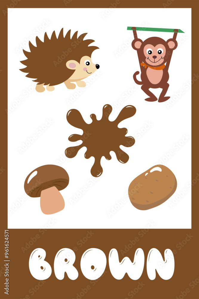 Learning colors worksheet for kids. brown color flashcard. Worksheet ...