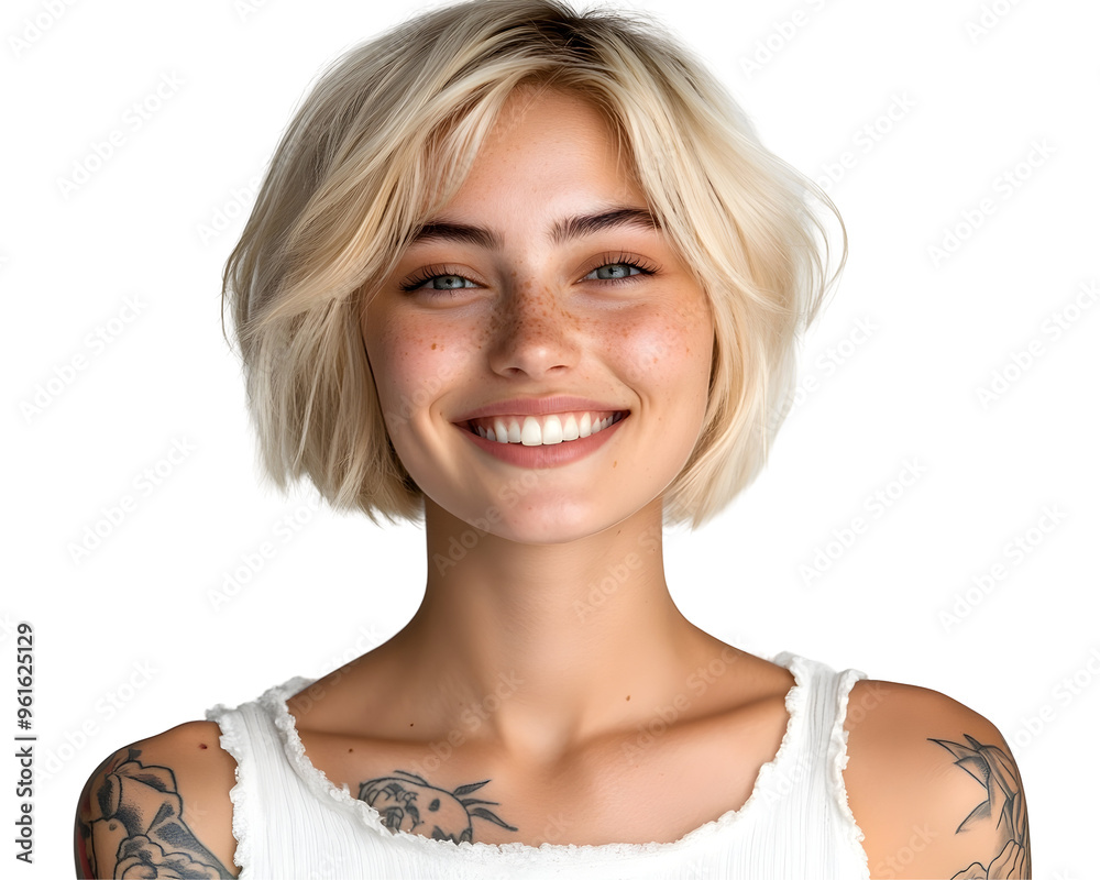 Young Happy Blonde Girl with Short Hair, Beauty Gen Z Model with ...