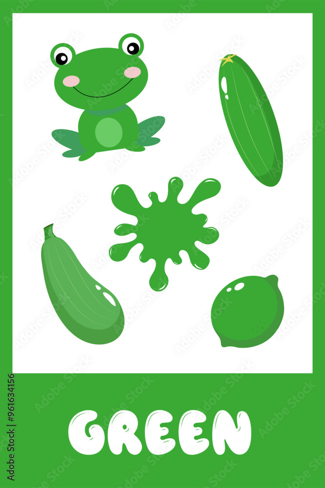 Learning colors worksheet for kids. green color flashcard. Worksheet ...