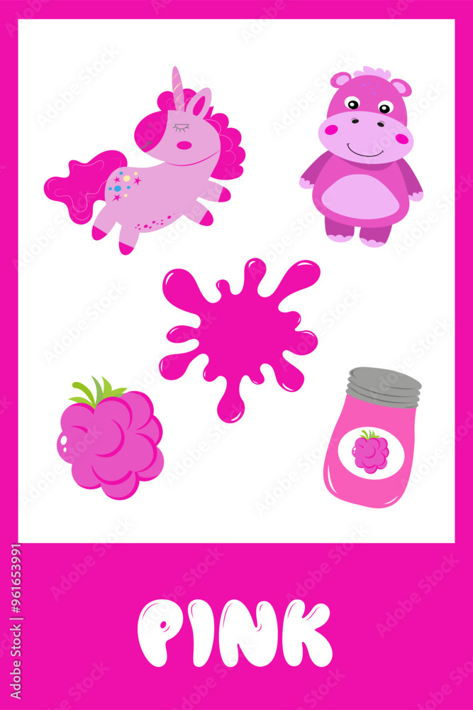 Learning colors worksheet for kids. pink color flashcard. Worksheet for ...