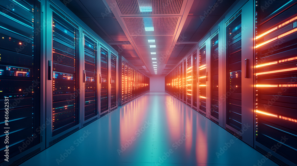 light big hosting 3D system technology storage database web security cloud server room rendering ...