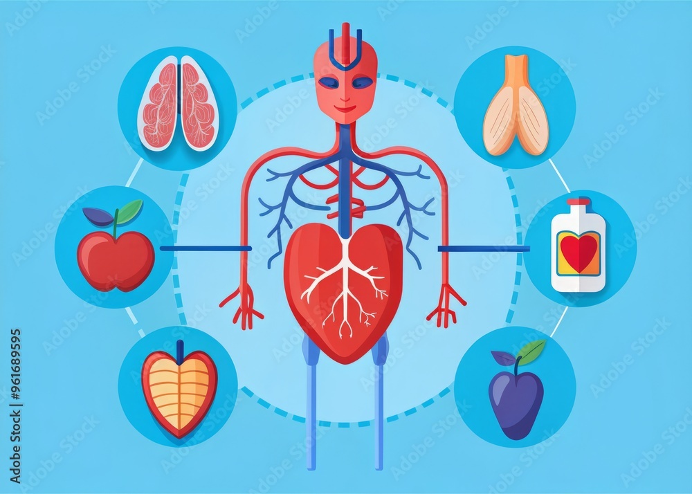 Flat minimalist design featuring the major parts of the cardiovascular ...