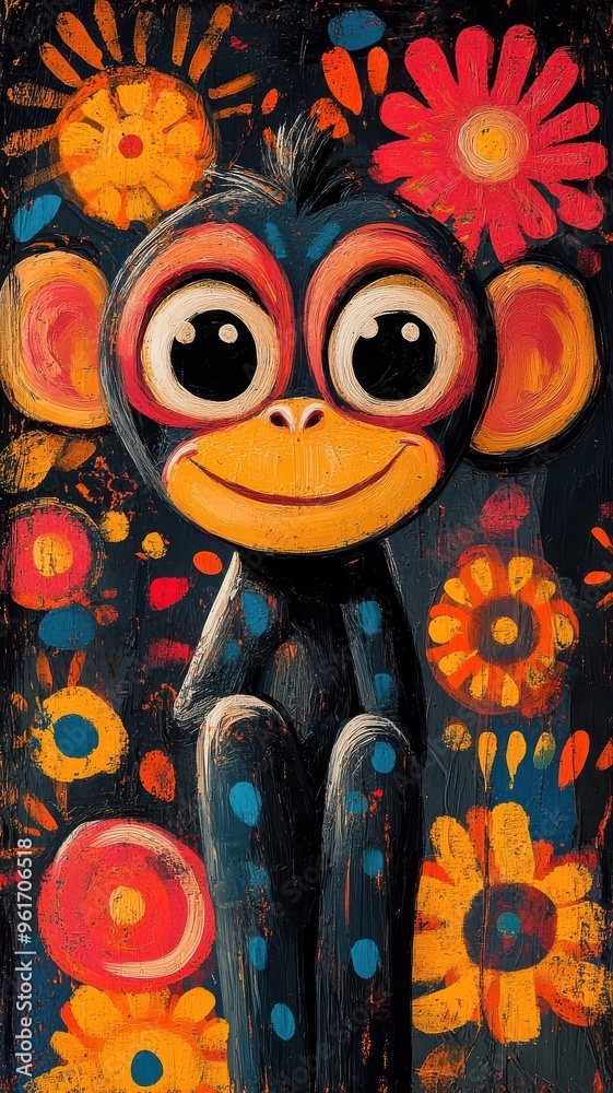 Playful, Textured pattern, a monkey with lively patterns and textures ...