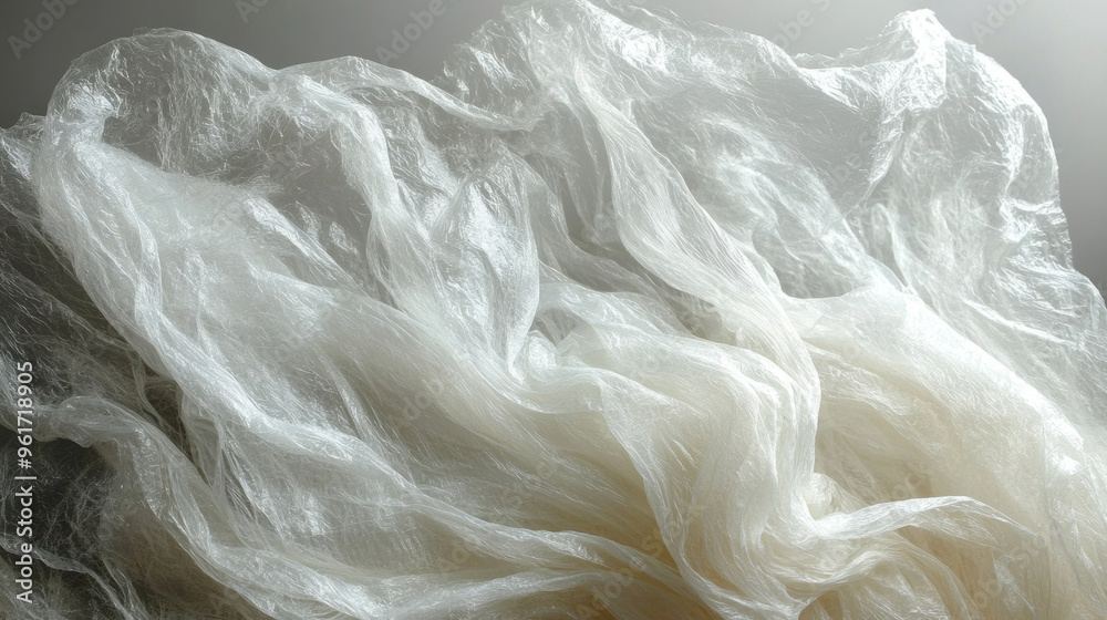 Plastic bags used in fashion or design, symbolizing upcycling and the ...