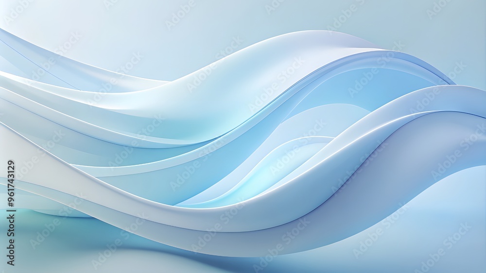 Abstract minimalist wavy background in cool blue tones. Soft, muted ...