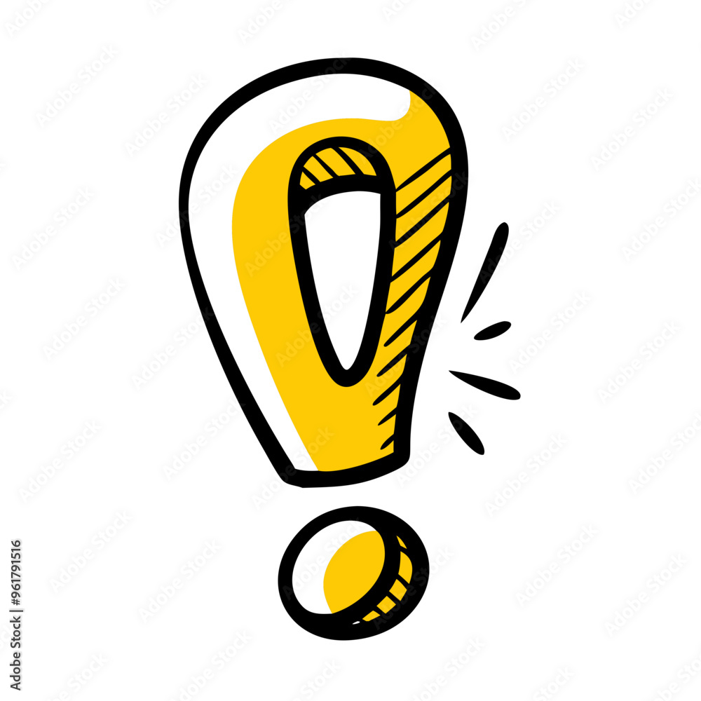 Illustrative exclamation mark icon in a creative style for emphasis and ...