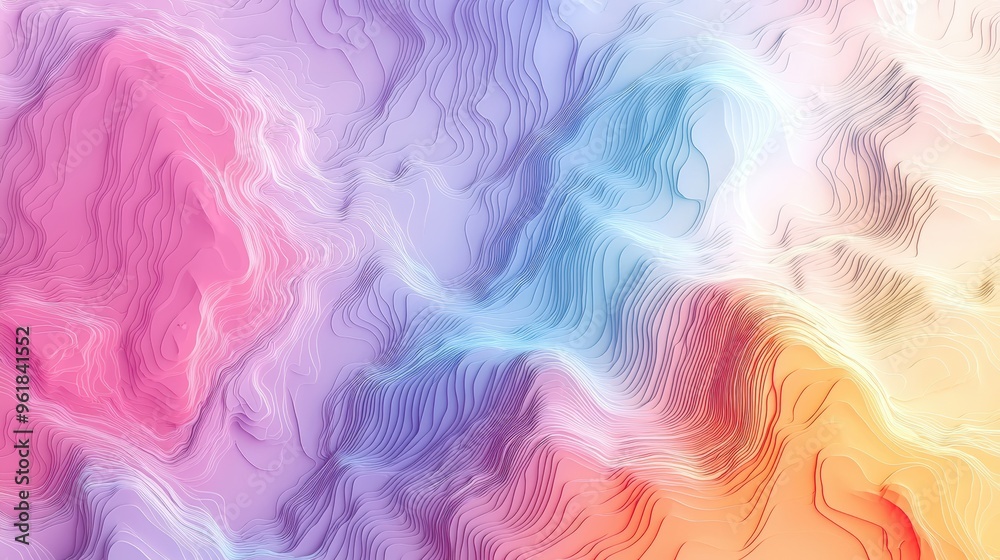 Light topographic map with delicate contour lines and a soft, flowing ...