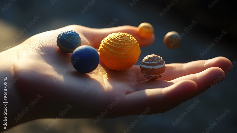 Foto de Stock Hand Creating a Solar System: A hand forming a miniature ...
