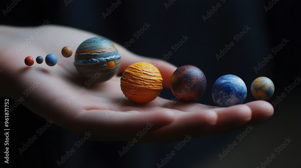 Hand Creating a Solar System: A hand forming a miniature solar system ...