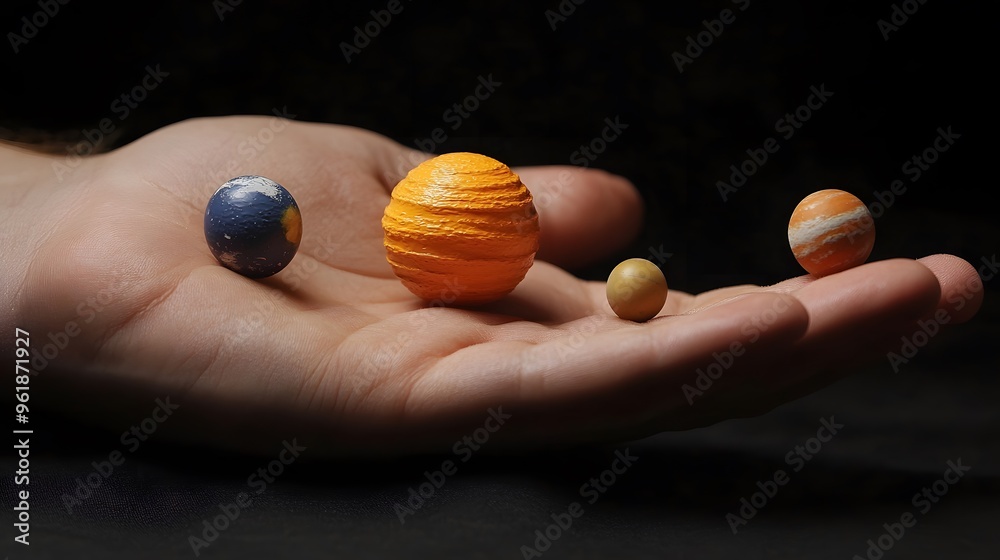 Hand Creating a Solar System: A hand forming a miniature solar system ...