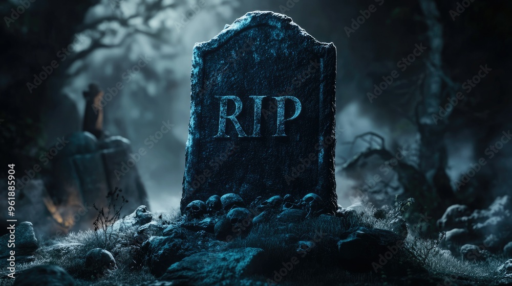 Icon of a tombstone with RIP inscription, designed in a dark, gothic ...